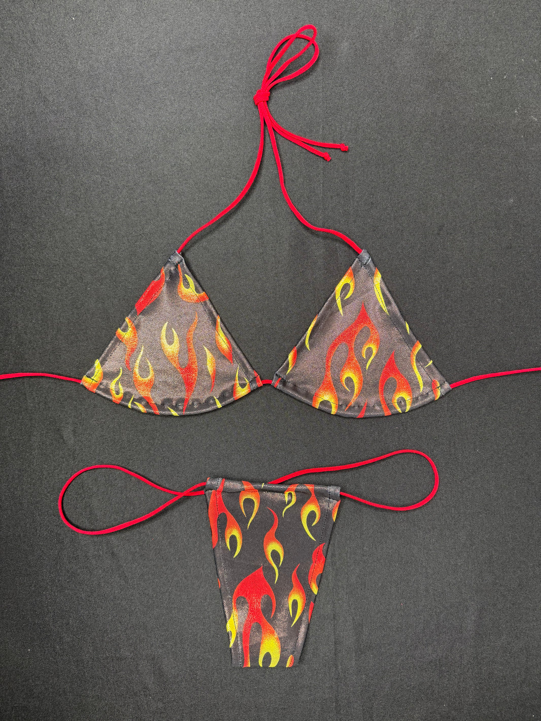 Flame/Red Two-Piece Micro Bikini Lingerie Outfit