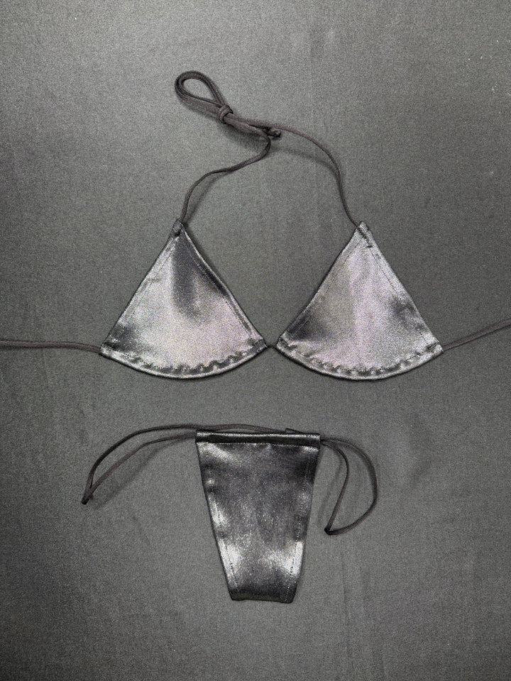 Black Microdot Two-Piece Micro Bikini Lingerie Outfit