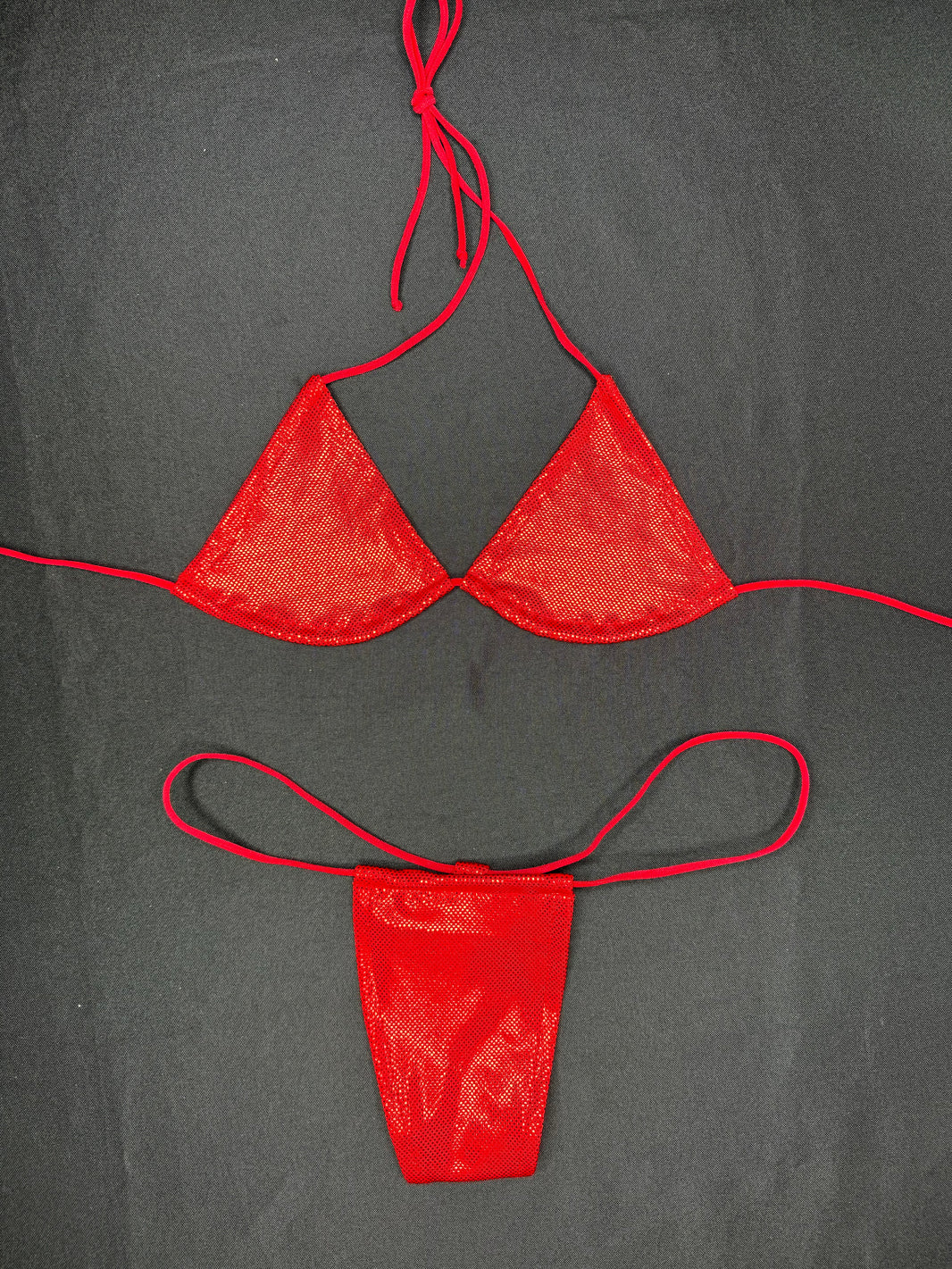Red Micro Two-Piece Bikini Lingerie Outfit