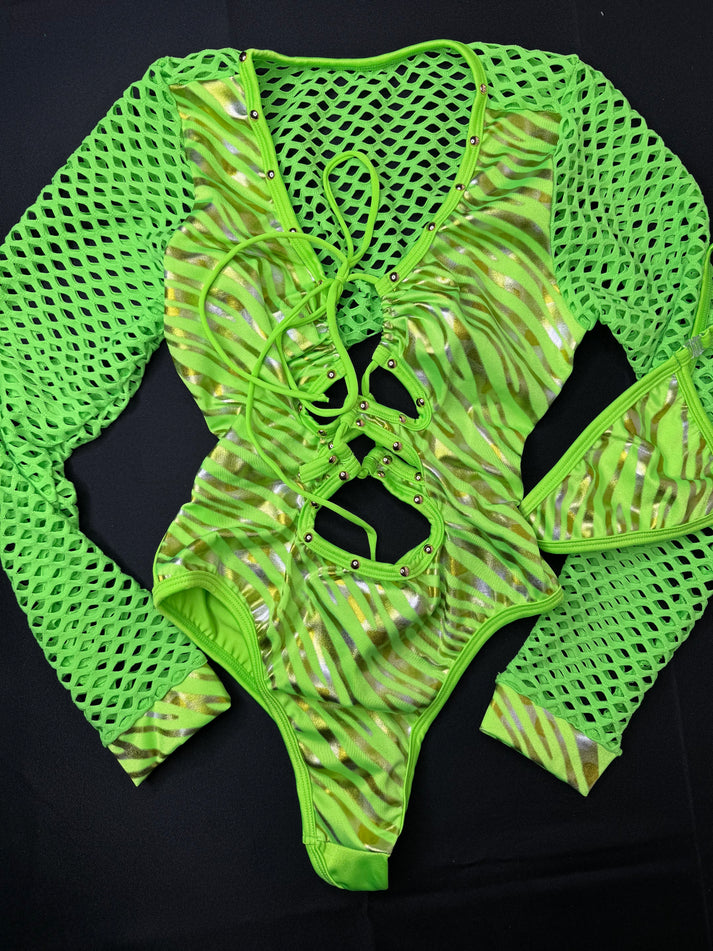 Lime Green Tiger Stripe Bartender Leotard Outfit – Lingeriebydylan