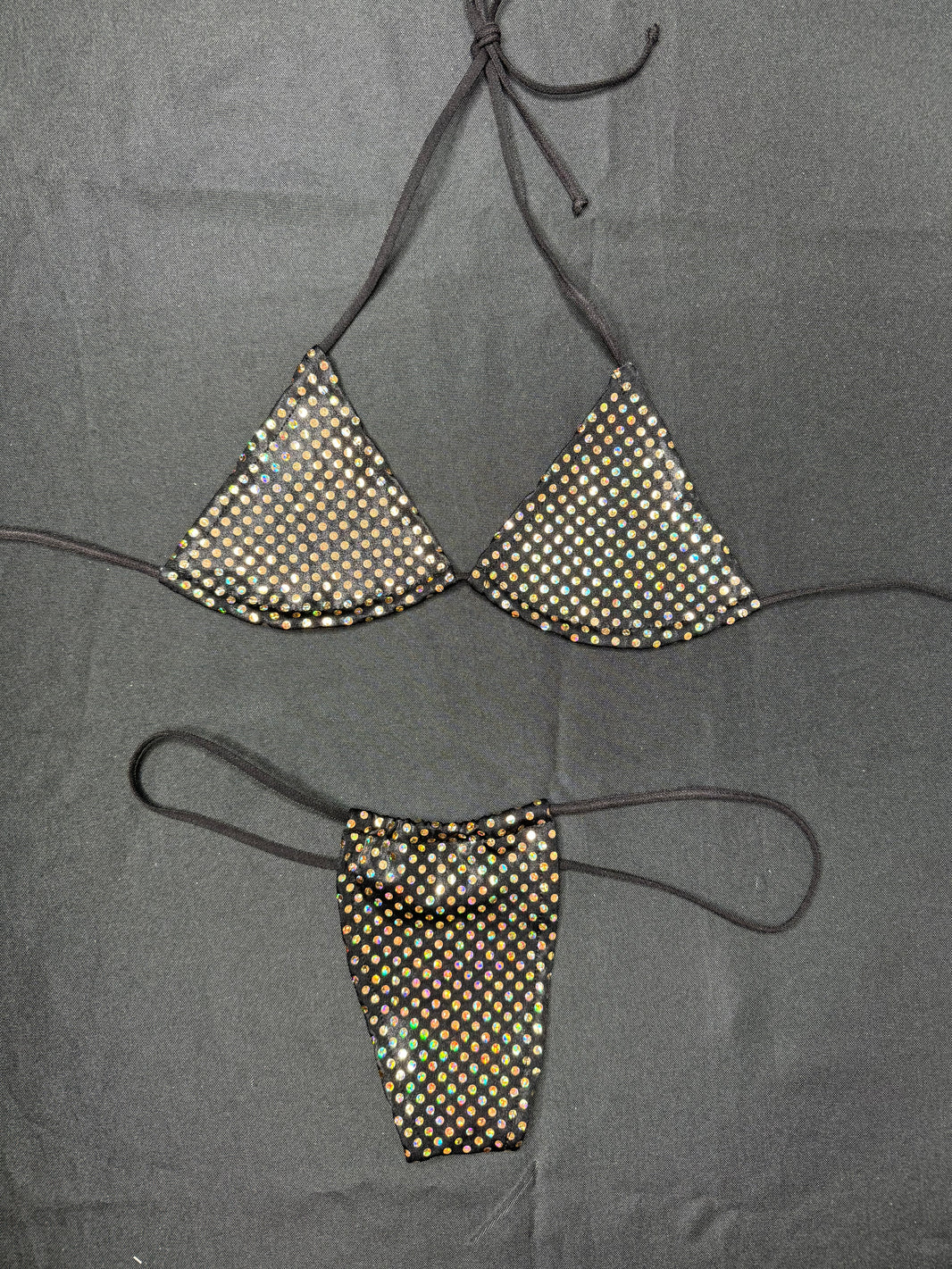 Gold Poke a Dot Two-Piece Micro Bikini Lingerie Outfit