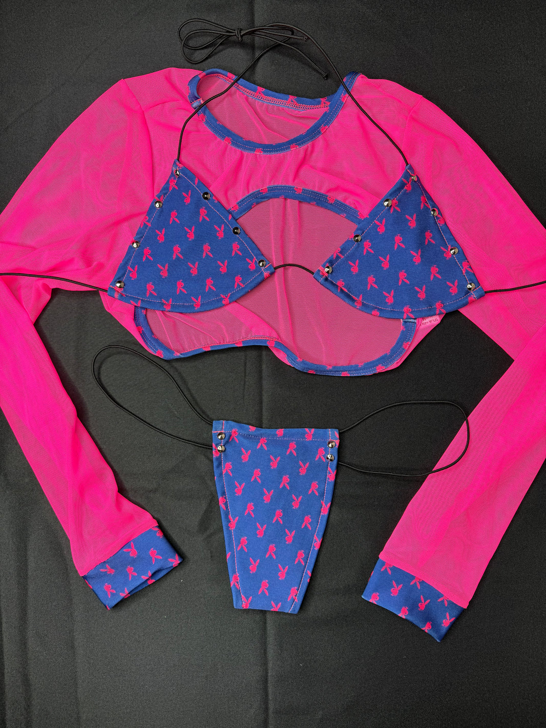 Hot Pink Bunny Long Sleeve Three-Piece Stripper Outfit