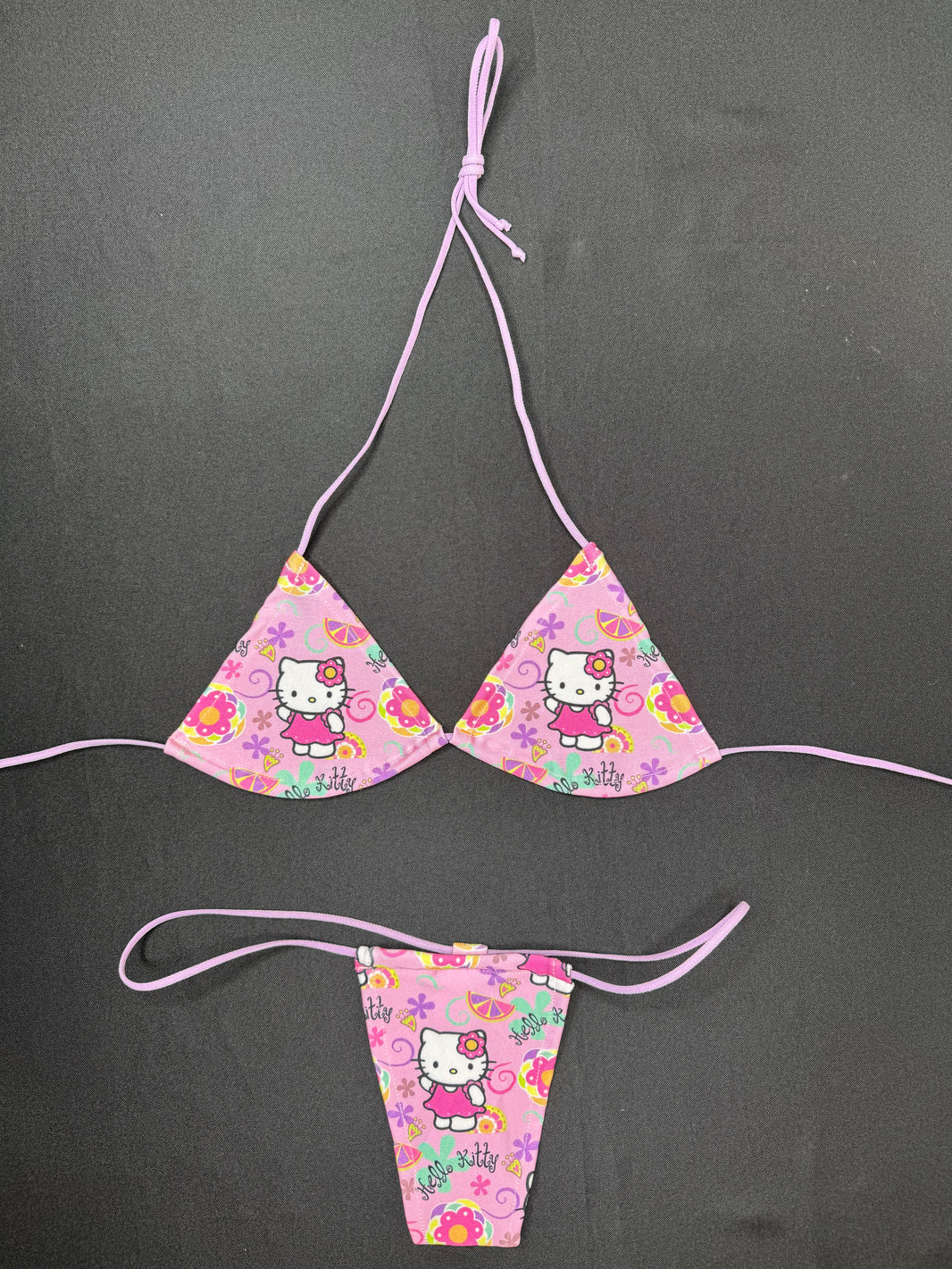 Lavender/Pink Kitty Two-Piece Micro Bikini Lingerie Outfit